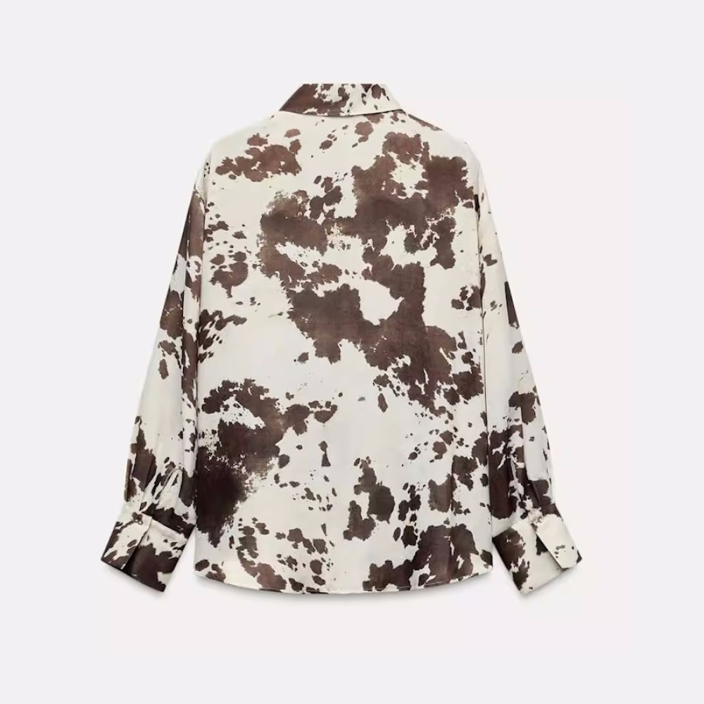 Amelia Holstein Dual-Colour White Brown Satin Long Sleeve Blouse